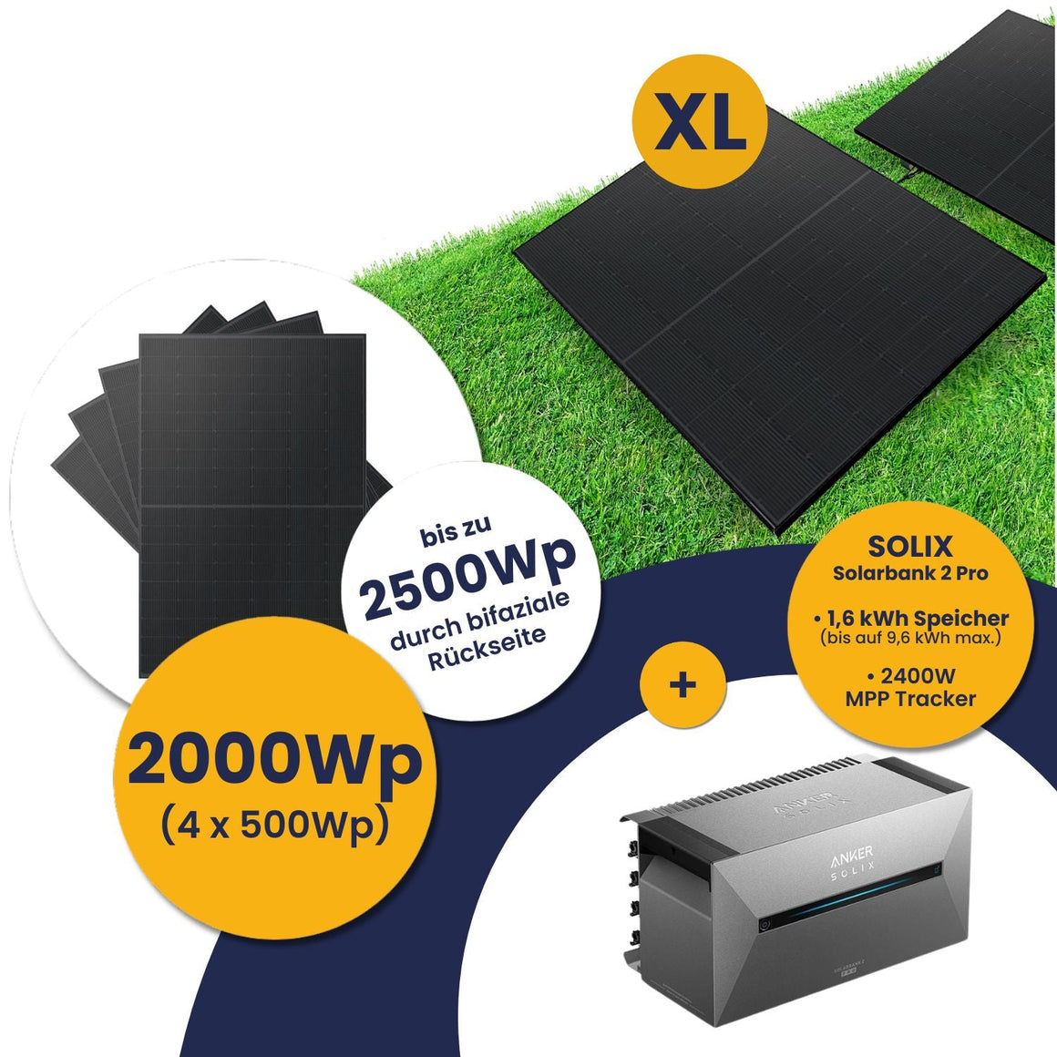 Anker Solarbank 2 E1600 Pro und Kleines Kraftwerk XL 2000Wp Quattro mit optionaler Halterung